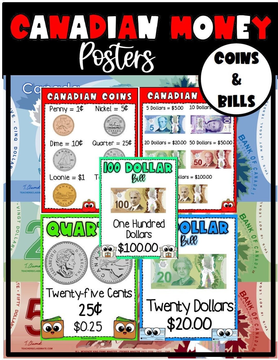 Canadian Money Posters Bills and Coins - Etsy