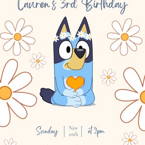 Bluey Birthday Invitation// Bluey Party Theme// Bluey Flower Crown ...