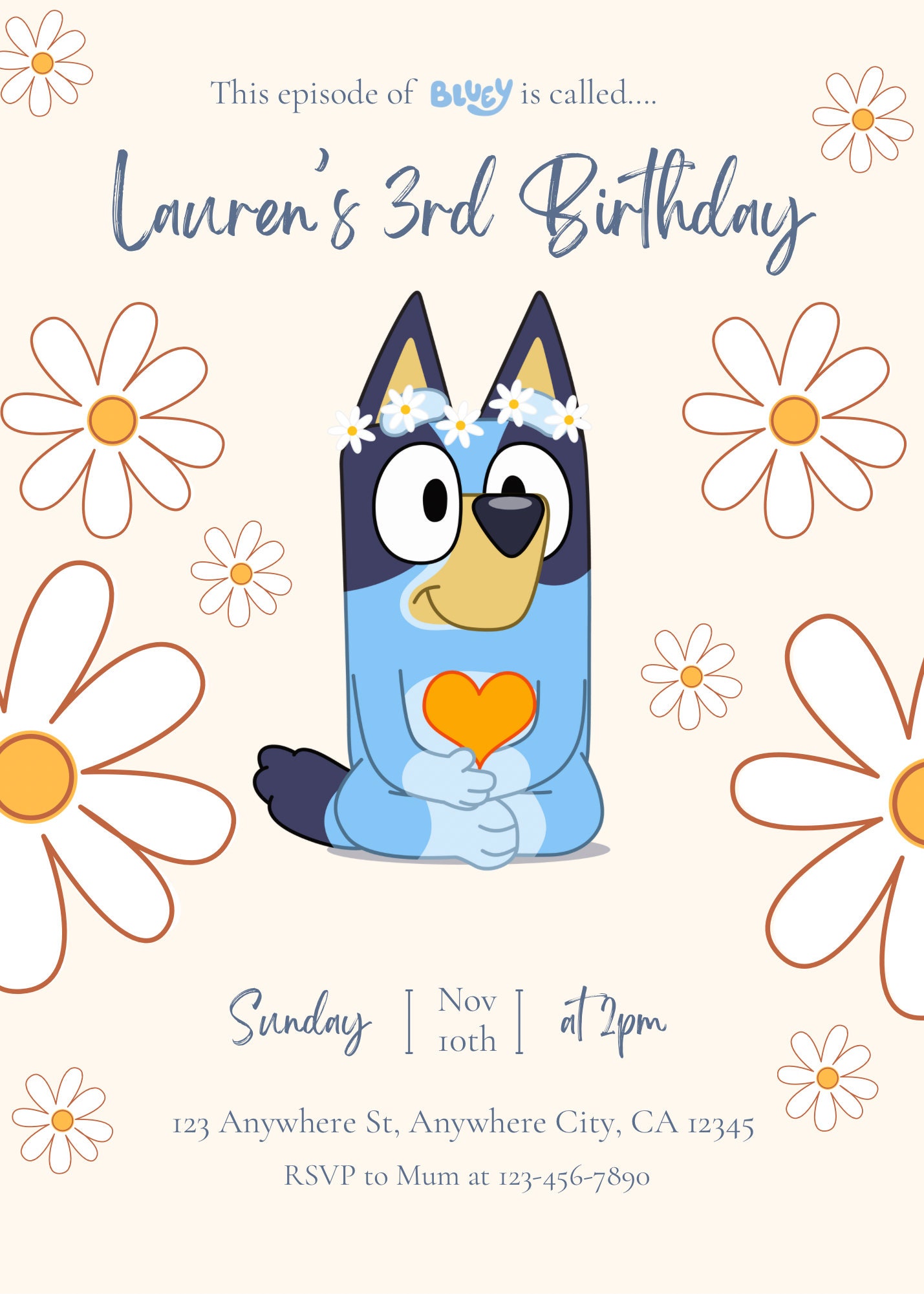 Invitación de cumpleaños de Bluey// Tema de fiesta de Bluey// Corona de ...