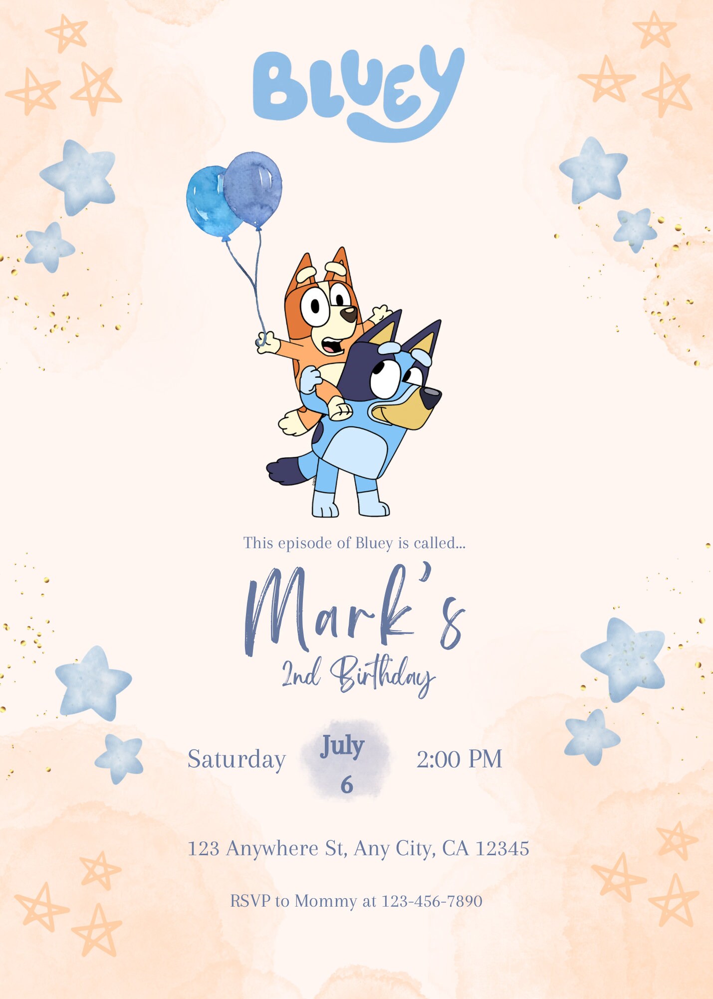 Bluey Birthday Invitation// Cute Boy Bluey Invitation// Blue Bluey ...