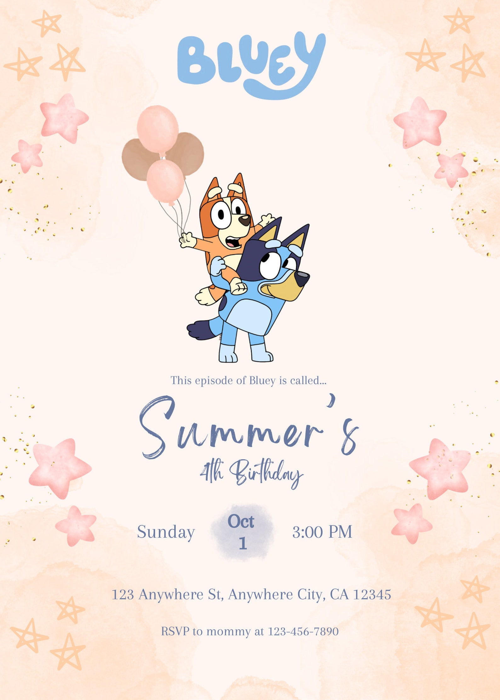 Invitación de cumpleaños de Bluey// Invitación de Bluey Girl linda ...