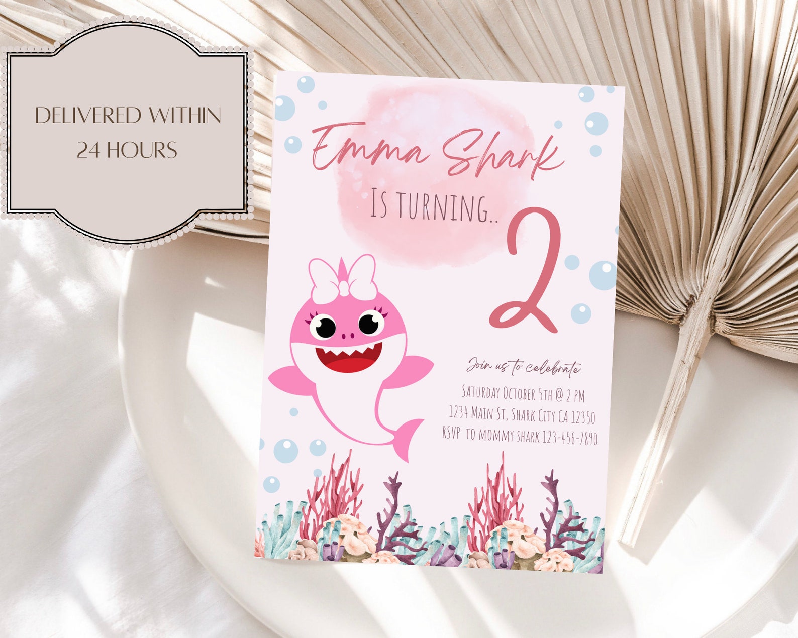 Girl Baby Shark Invitation // Cute Baby Shark Girl Invitation - Etsy