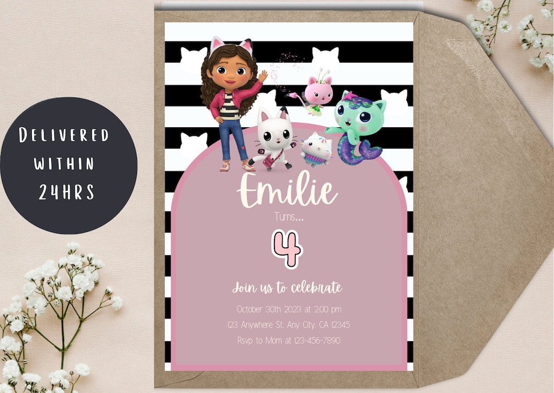 Gabby’s Dollhouse Birthday Invitation// Gabby’s Dollhouse Theme// Gabby ...