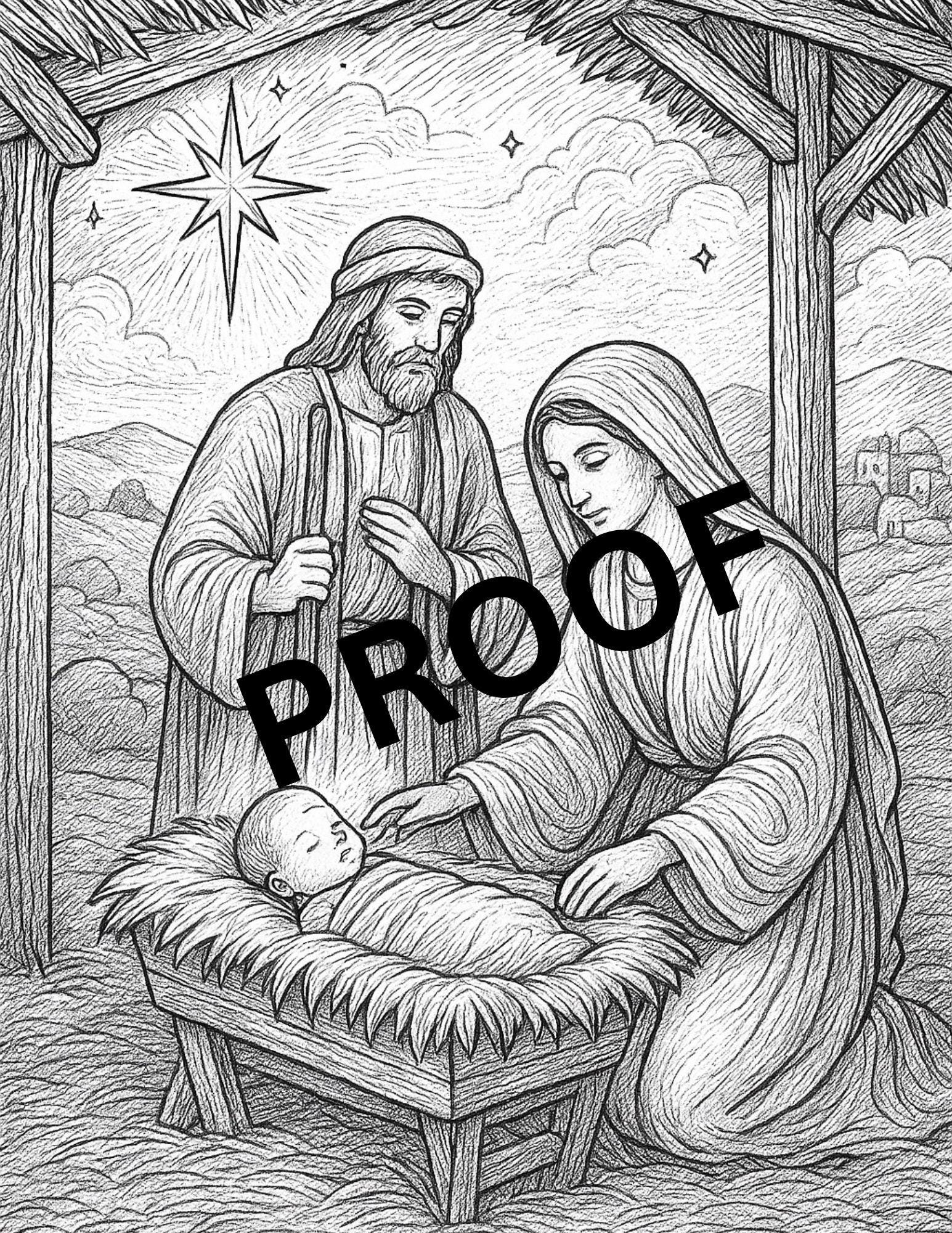 Christmas Nativity Coloring Page - Etsy