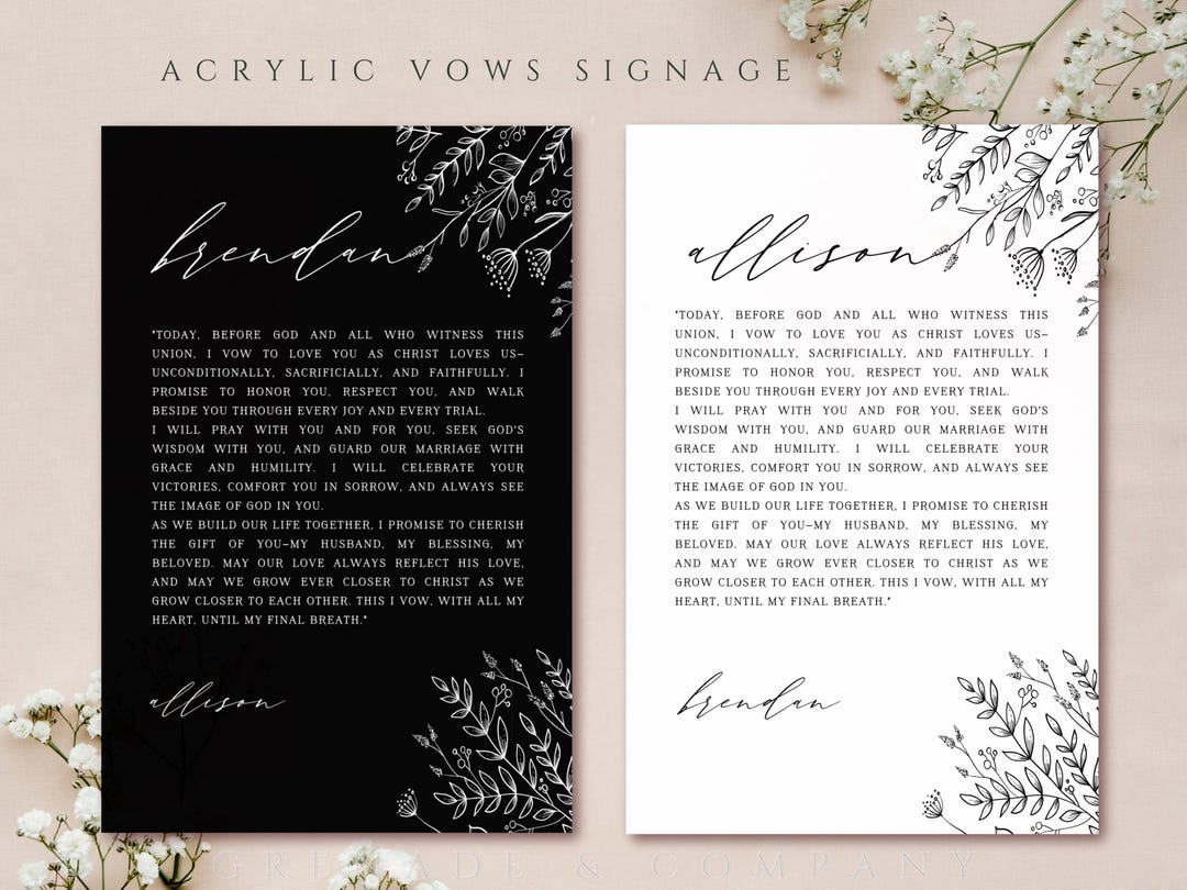 Personalized Wedding Vow Acrylic Signs: His & Hers Set, Black and White ...
