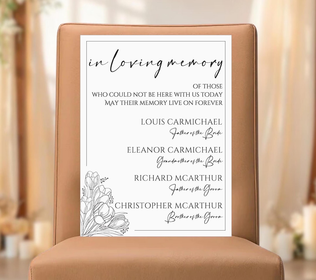 Reserved Wedding Seat, Reserved Seat Sign, Memorial Sign, in Loving ...