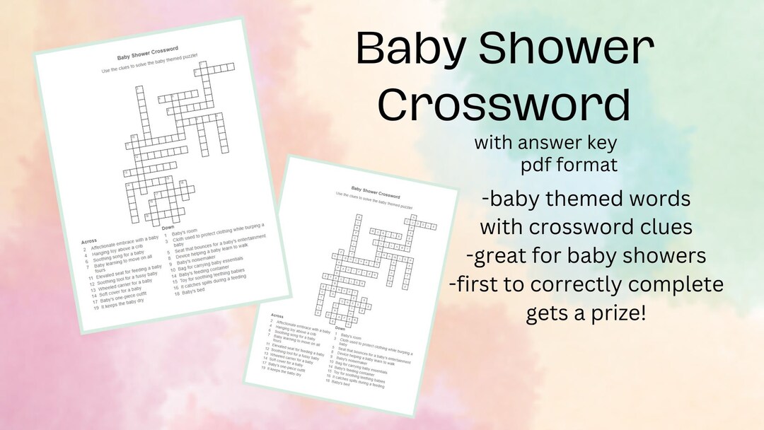 Printable Baby Shower Themed Crossword Puzzle Game - Etsy