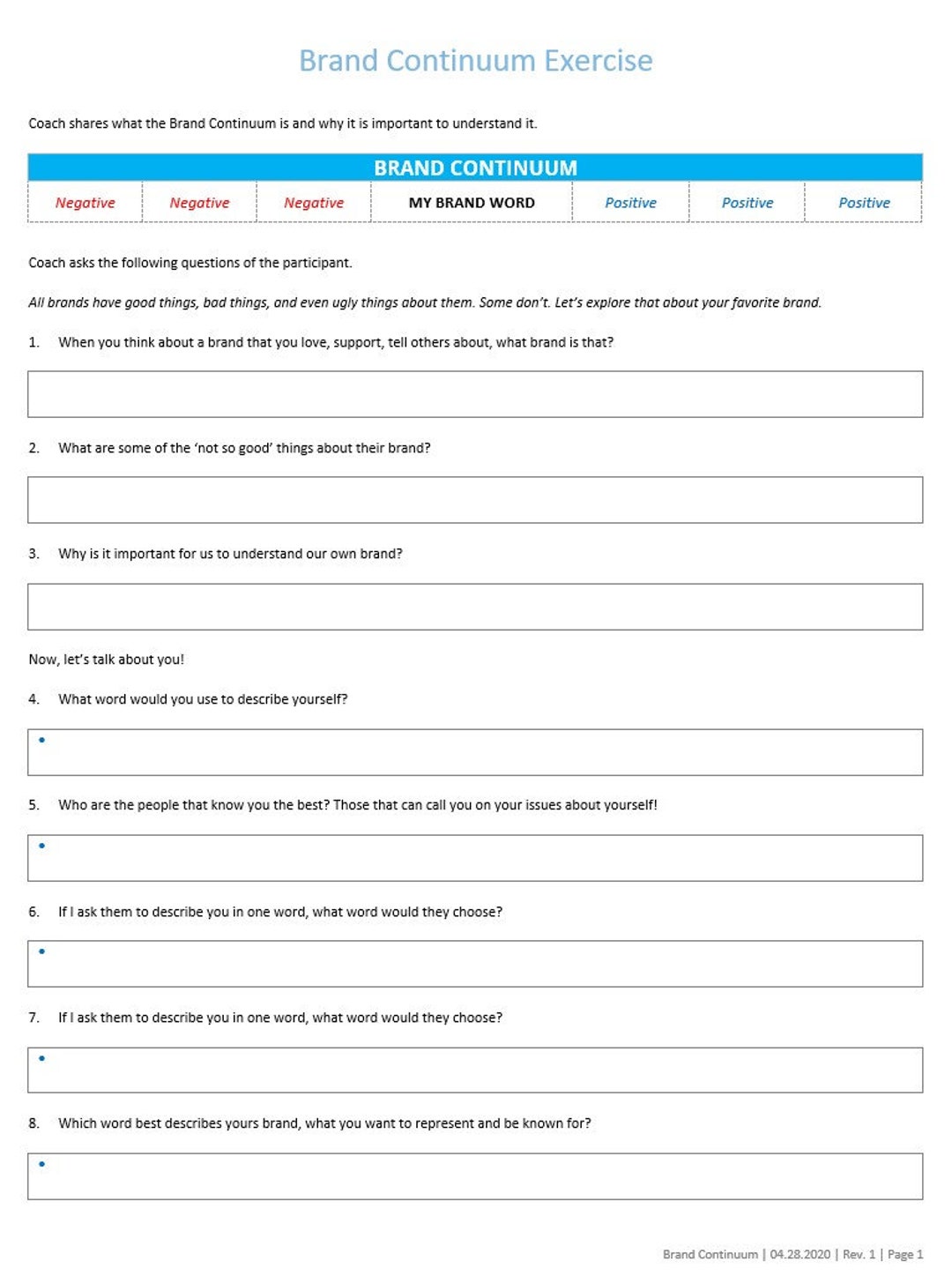 Personal Brand Continuum Exercise Tempalte - Etsy