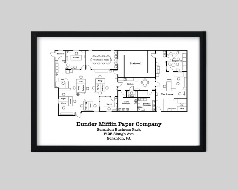 Dunder Mifflin Floor Plan the Office Show the Office Blue - Etsy