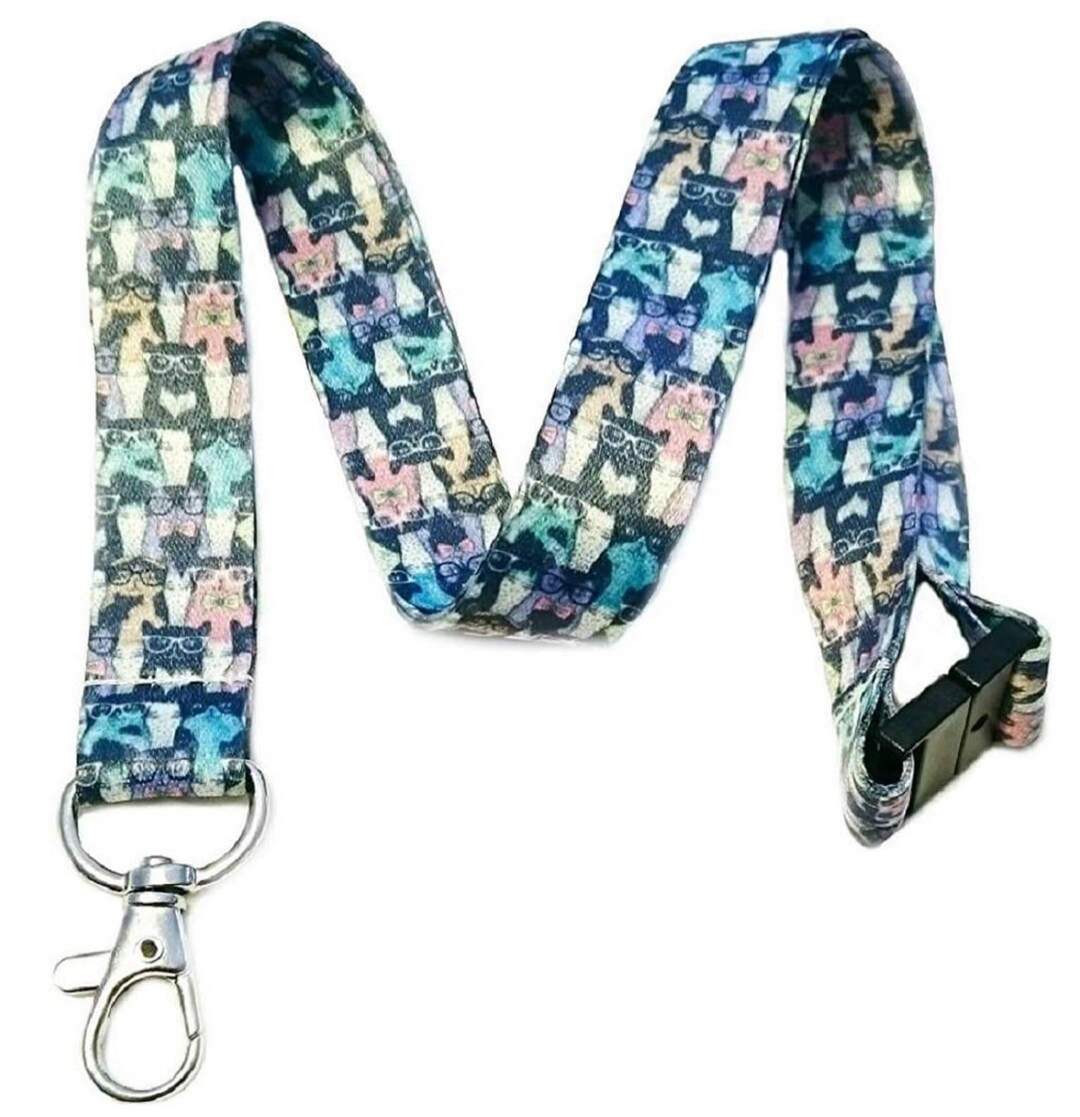 Break Away Cats With Glasses Lanyard ID Badge Holder W/ Decorated Card ...