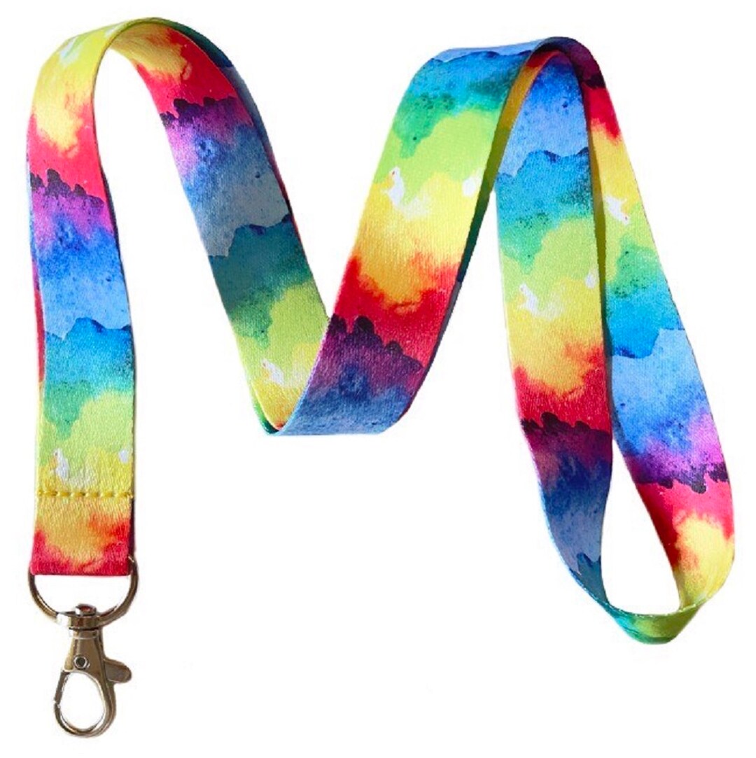 Tie Dye Watercolor Rainbow Print Lanyard ID Badge Holder W/ Decorated ...
