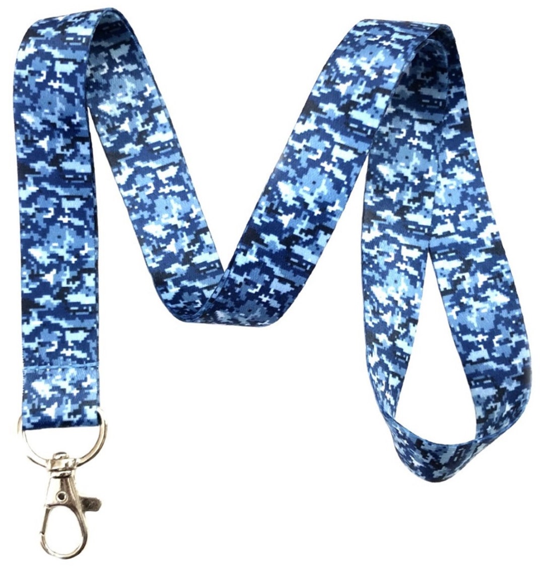 Blue Digital Camo Camouflage Print Lanyard ID Badge Holder W/ Decorated ...