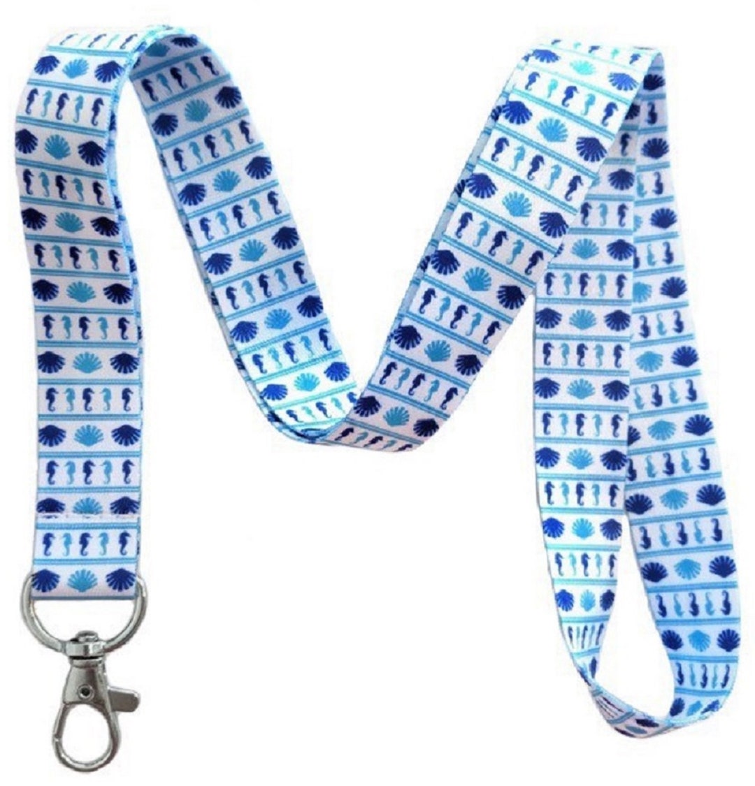 Nautical Seashells & Seahorse Print Lanyard ID Badge Holder W ...