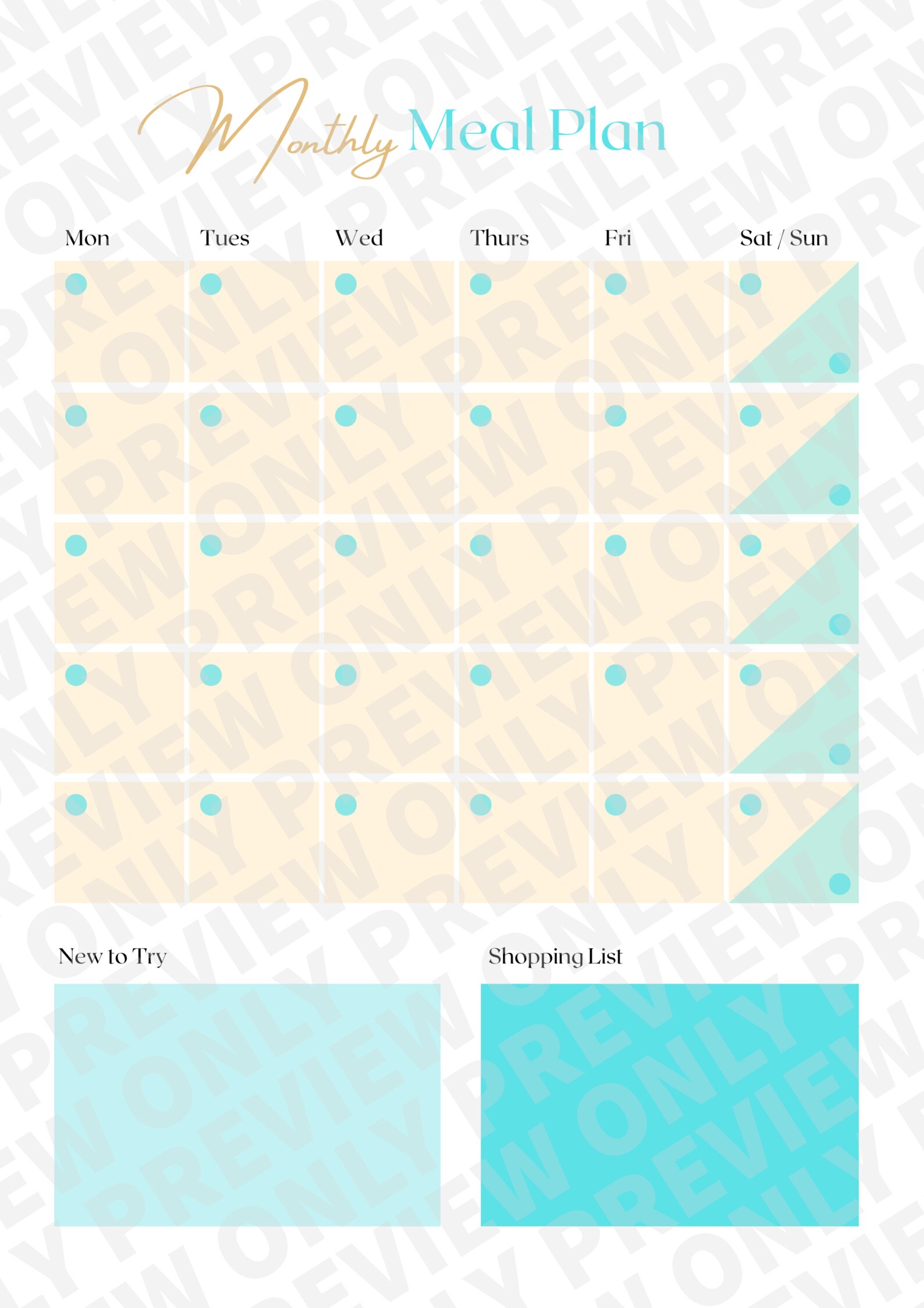 Monthly Meal Plan Template | Instant Download | Printable Insert ...