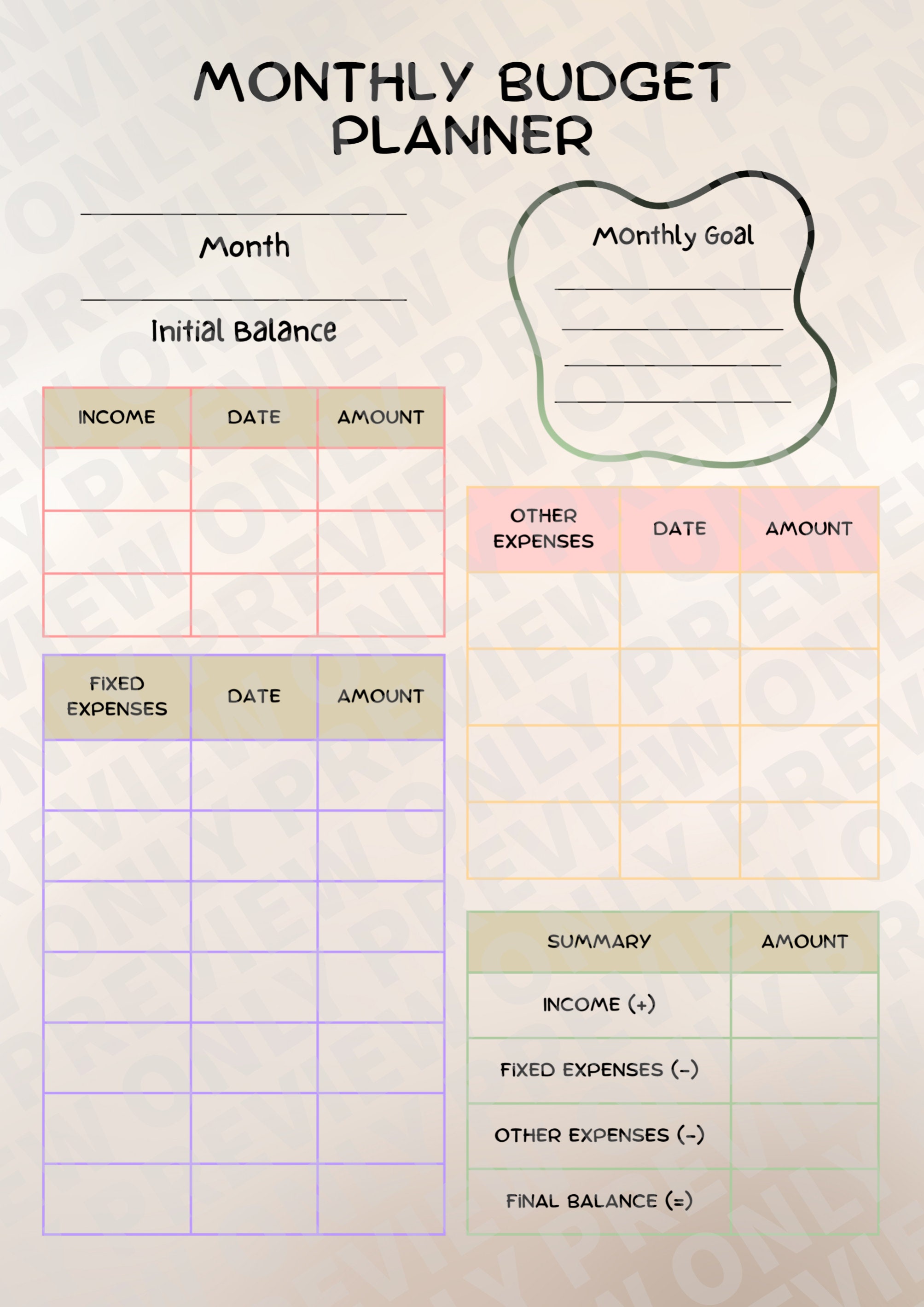 Monthly Budget Planner Template | Instant Download | Printable Insert ...