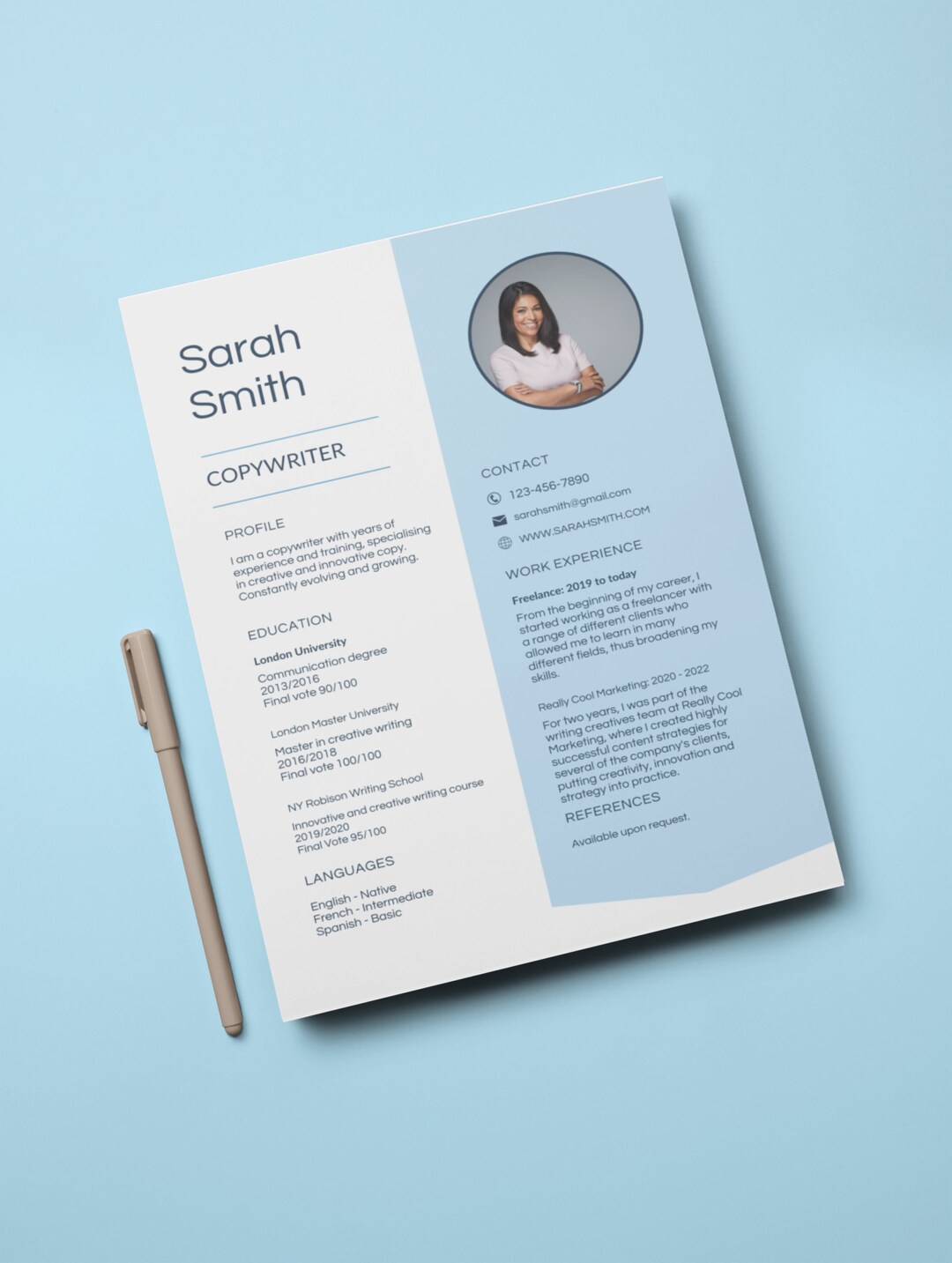 Resume/cv Template 2 | Instant Download | Printable Insert | Personal ...