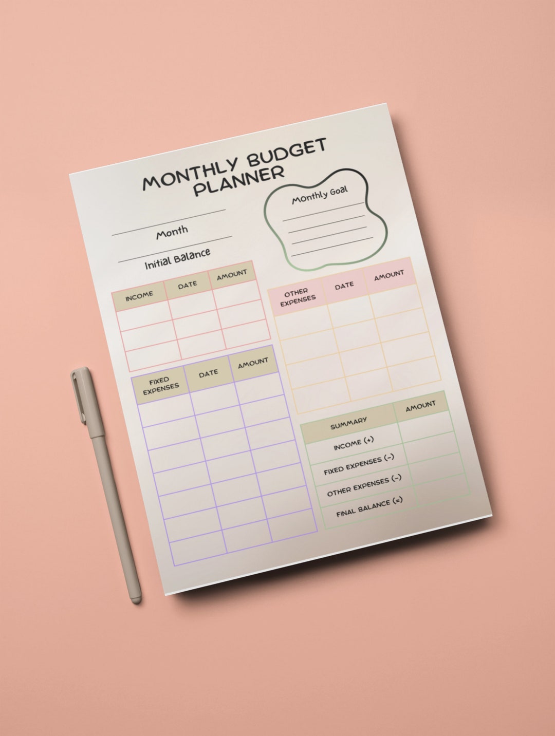 Monthly Budget Planner Template | Instant Download | Printable Insert ...