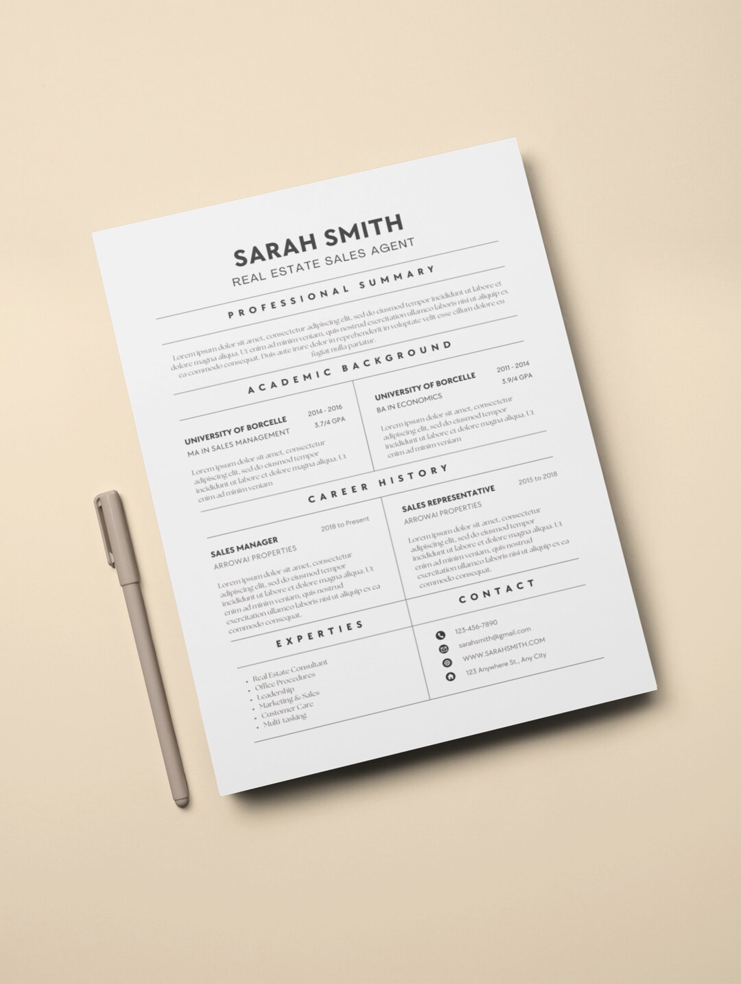 Resume/cv Template 3 | Instant Download | Printable Insert | Personal ...