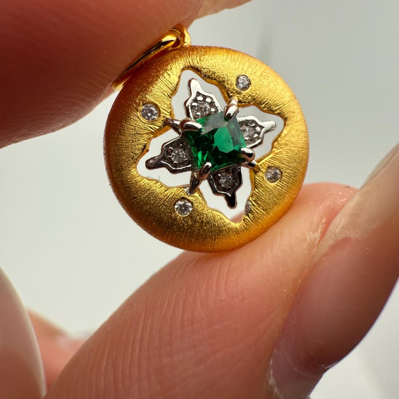 Italian Florentine Style Lab Gemstone Pendant Handcrafted Brushed ...
