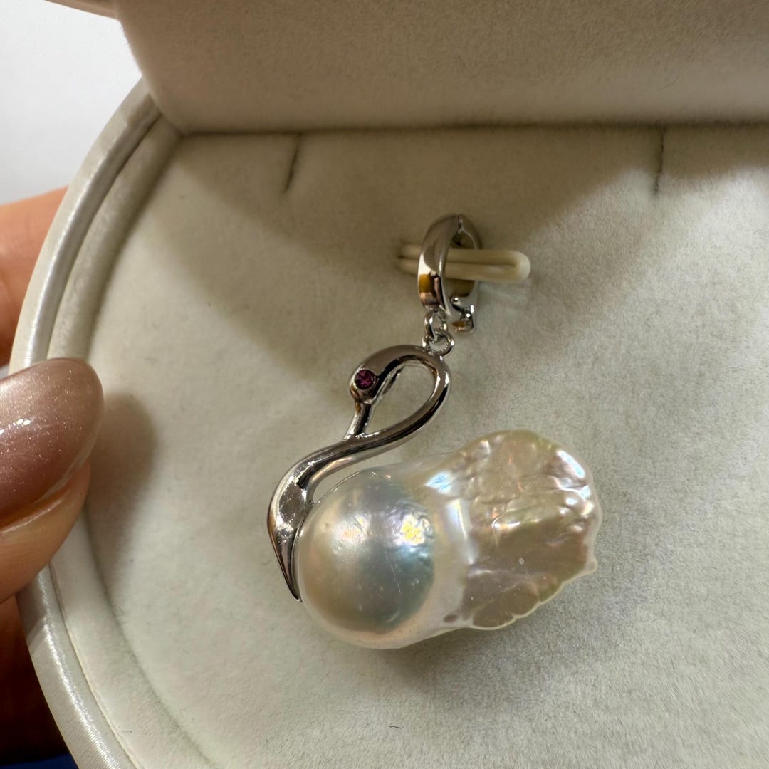 21mm Huge Genuine Baroque Pearl Swan Pendant Open Latch Universal Bail Stamped S925 Brand New ...