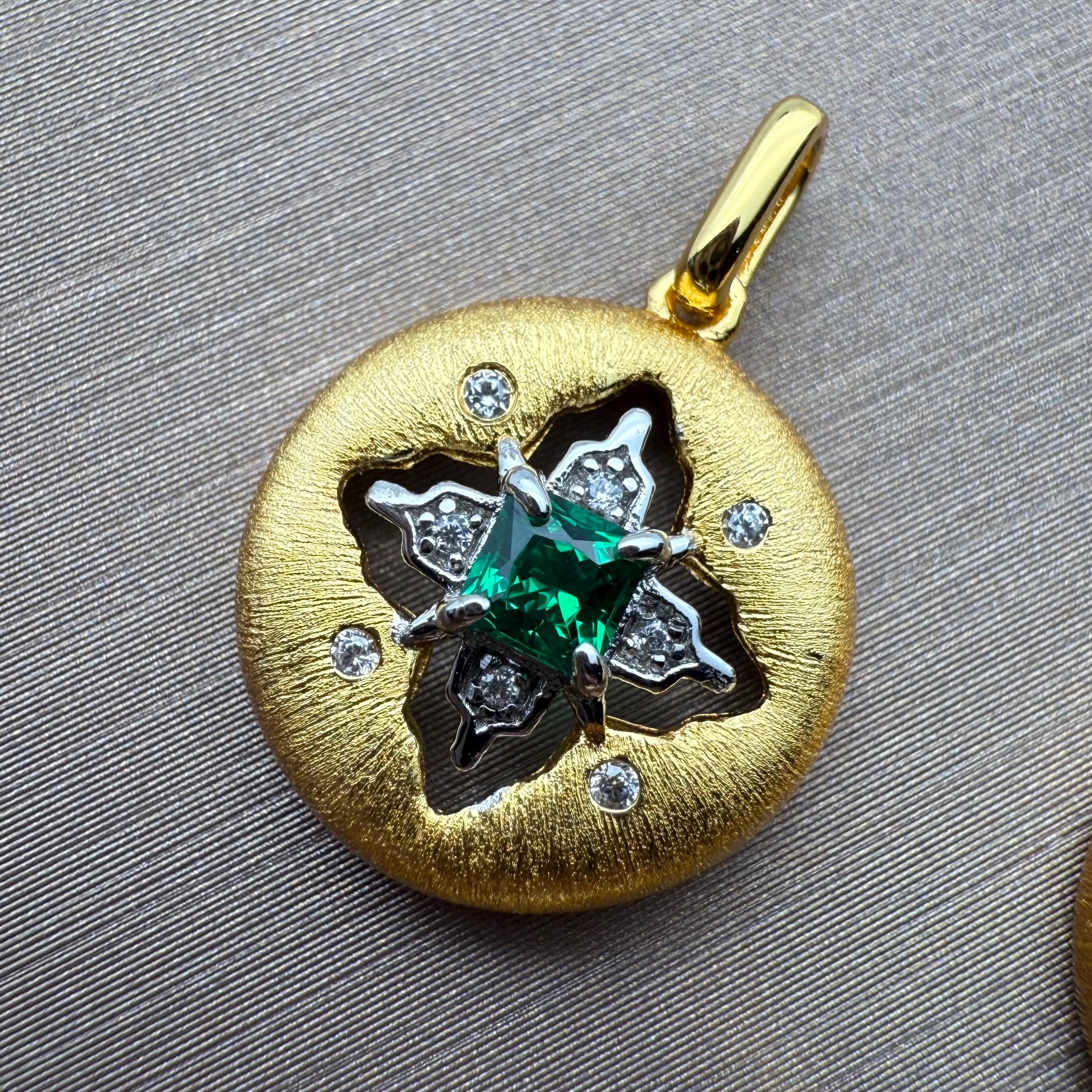 Italian Florentine Style Lab Gemstone Pendant Handcrafted Brushed ...