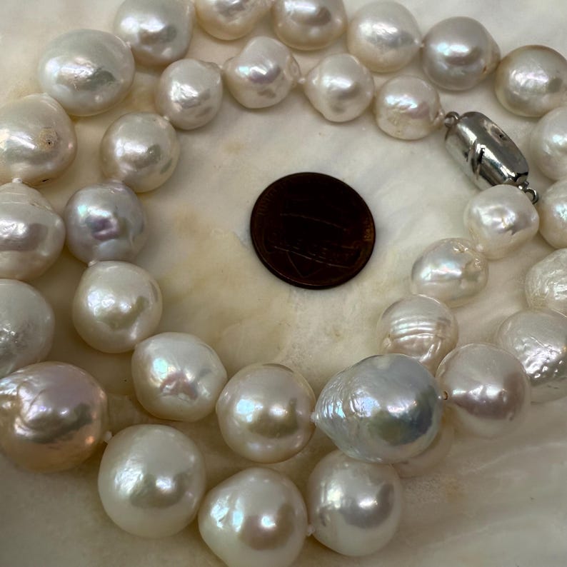 Large 10-12mm Genuine Freshwater Semi-baroque Pearl Necklace 17 ...