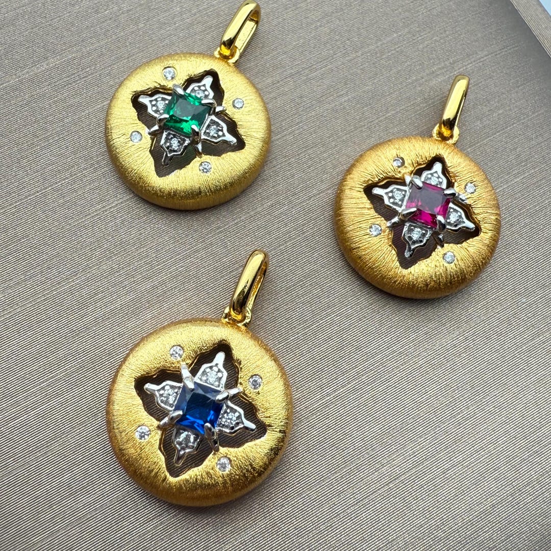Italian Florentine Style Lab Gemstone Pendant Handcrafted Brushed ...