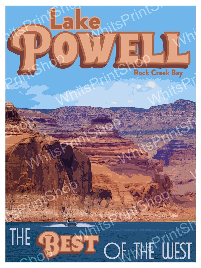 Printable Lake Powell Utah Travel Poster, Rock Creek Bay Poster, Utah ...