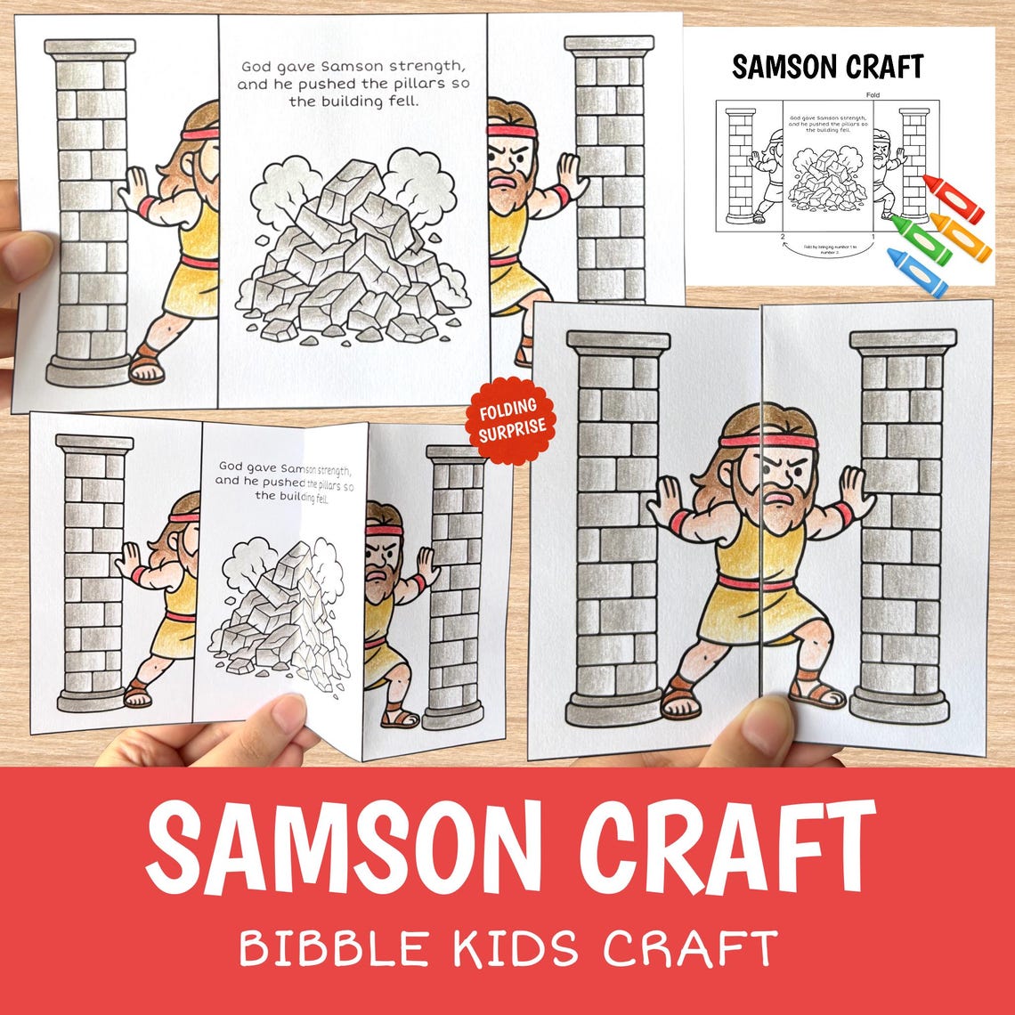 Samson Craft Printable | Bible Story Activity for Kids | Sunday School ...