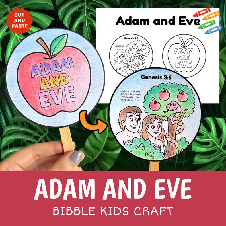 ADAM AND EVE Craft Printable | Bible Story Activity Kids | Sunday ...