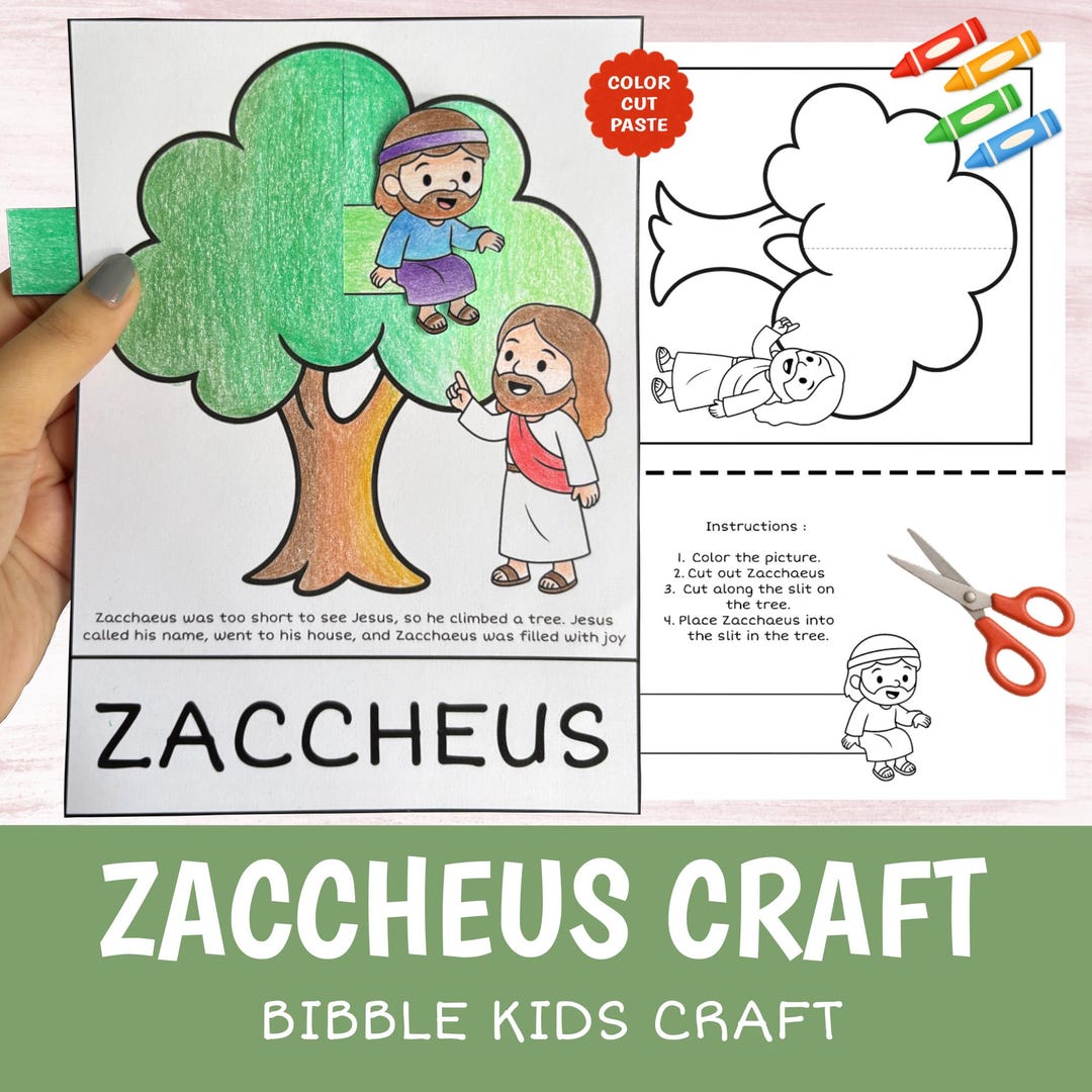 ZACCHEUS Craft Printable | Bible Story Lesson Activity Kids | Sunday ...