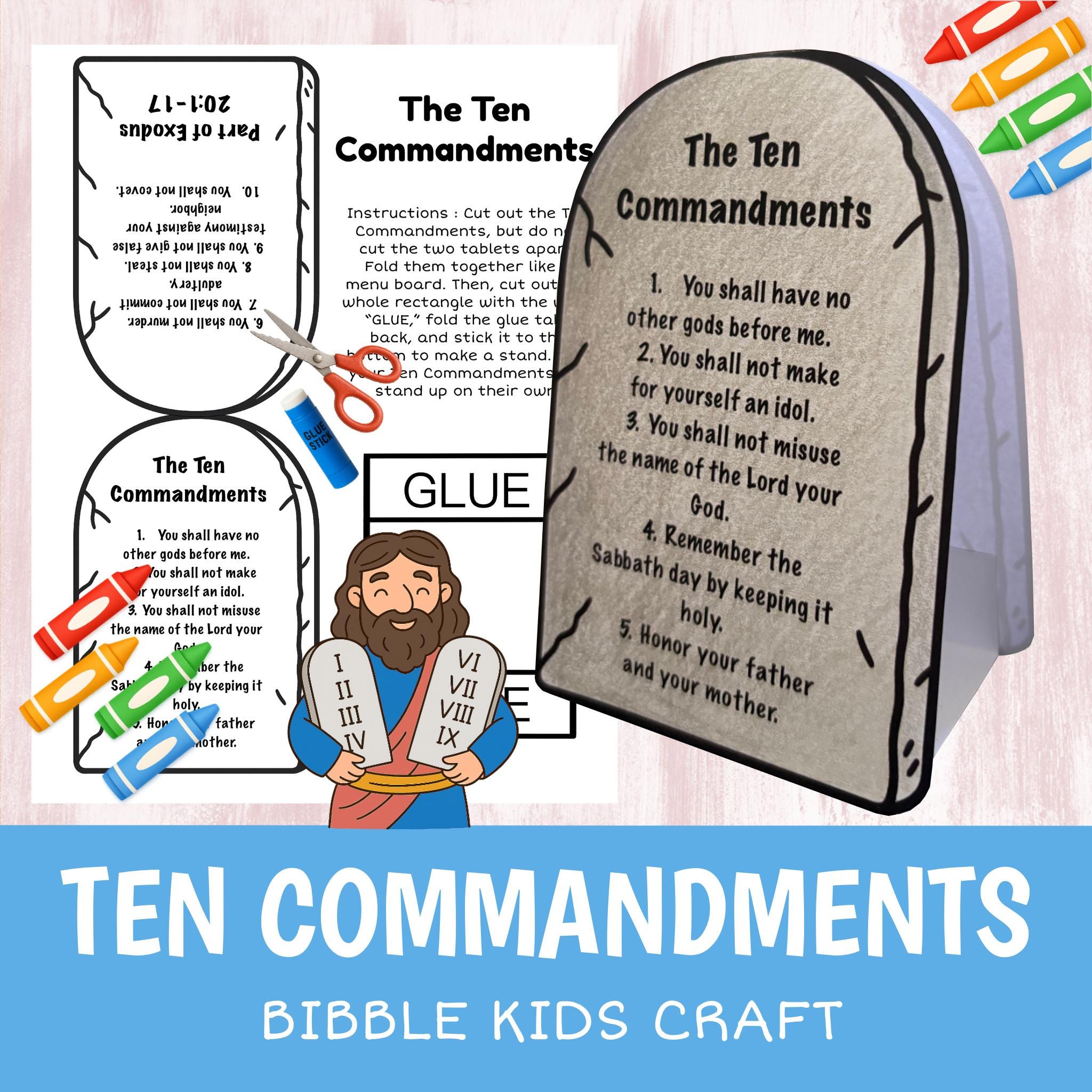 Ten Commandments Moses Craft Printable | Bible Story Activity for Kids ...