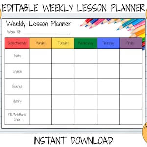 Editable Weekly Lesson Planner Template | 8.5" X 11" Landscape | PDF ...