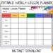 Editable Weekly Lesson Planner Template | 8.5" X 11" Landscape | PDF ...