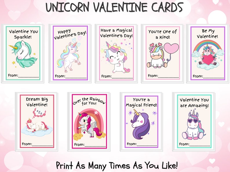 Classroom Valentine Cards | Unicorn Valentine Cards | Daycare Valentine ...