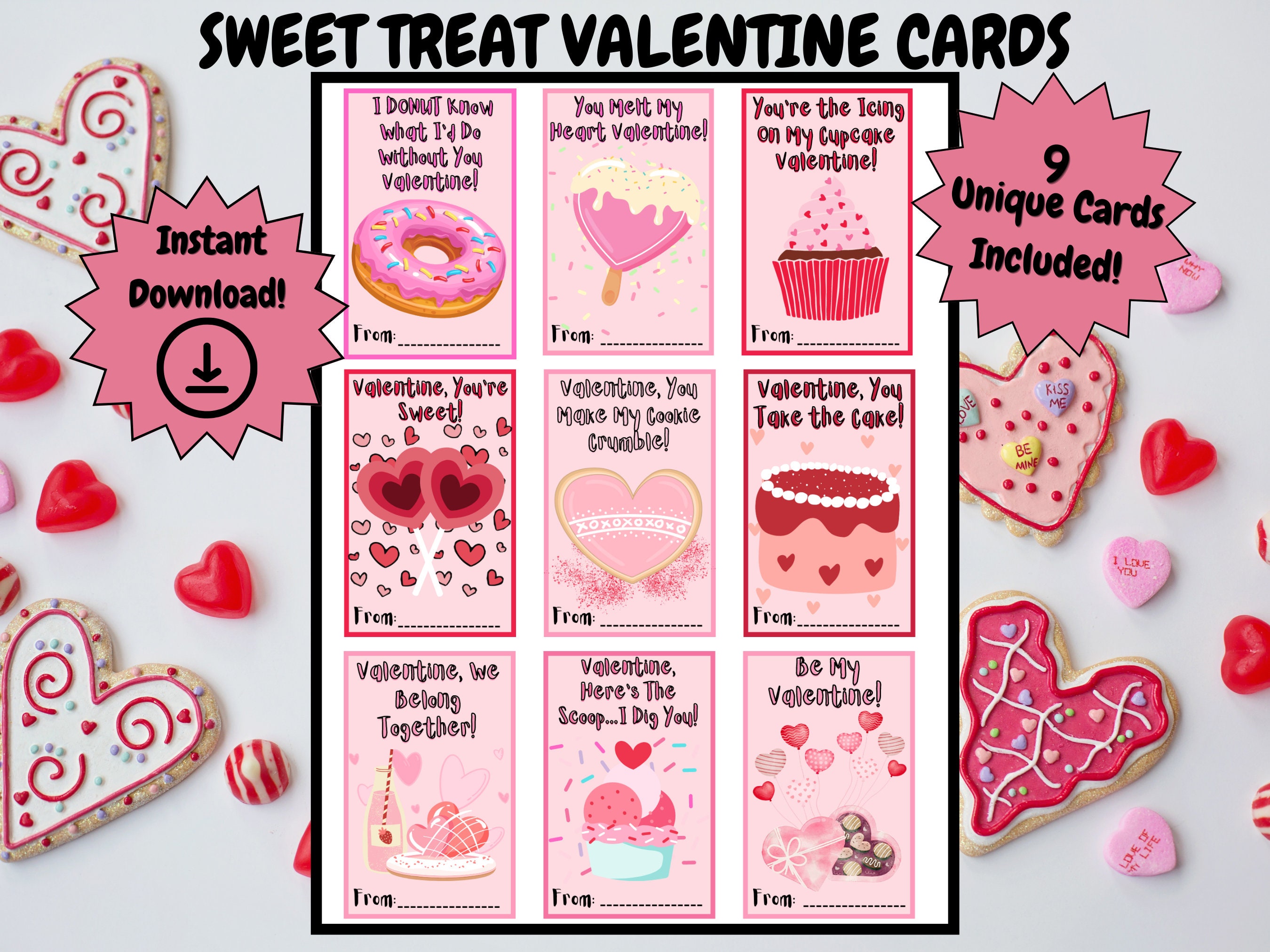 Sweet Treat Valentine Cards | Printable Valentine Cards | Donut ...