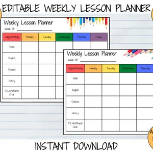 Editable Weekly Lesson Planner Template | 8.5" X 11" Landscape | PDF ...