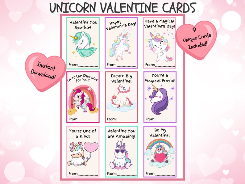 Classroom Valentine Cards | Unicorn Valentine Cards | Daycare Valentine ...