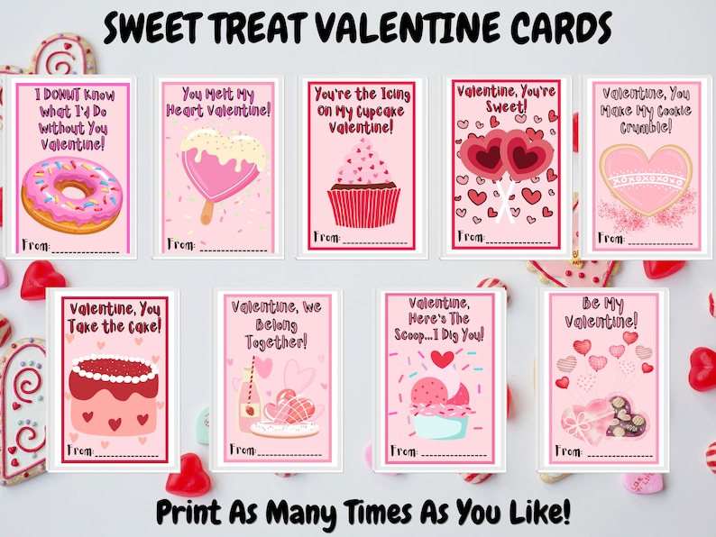 Sweet Treat Valentine Cards | Printable Valentine Cards | Donut ...