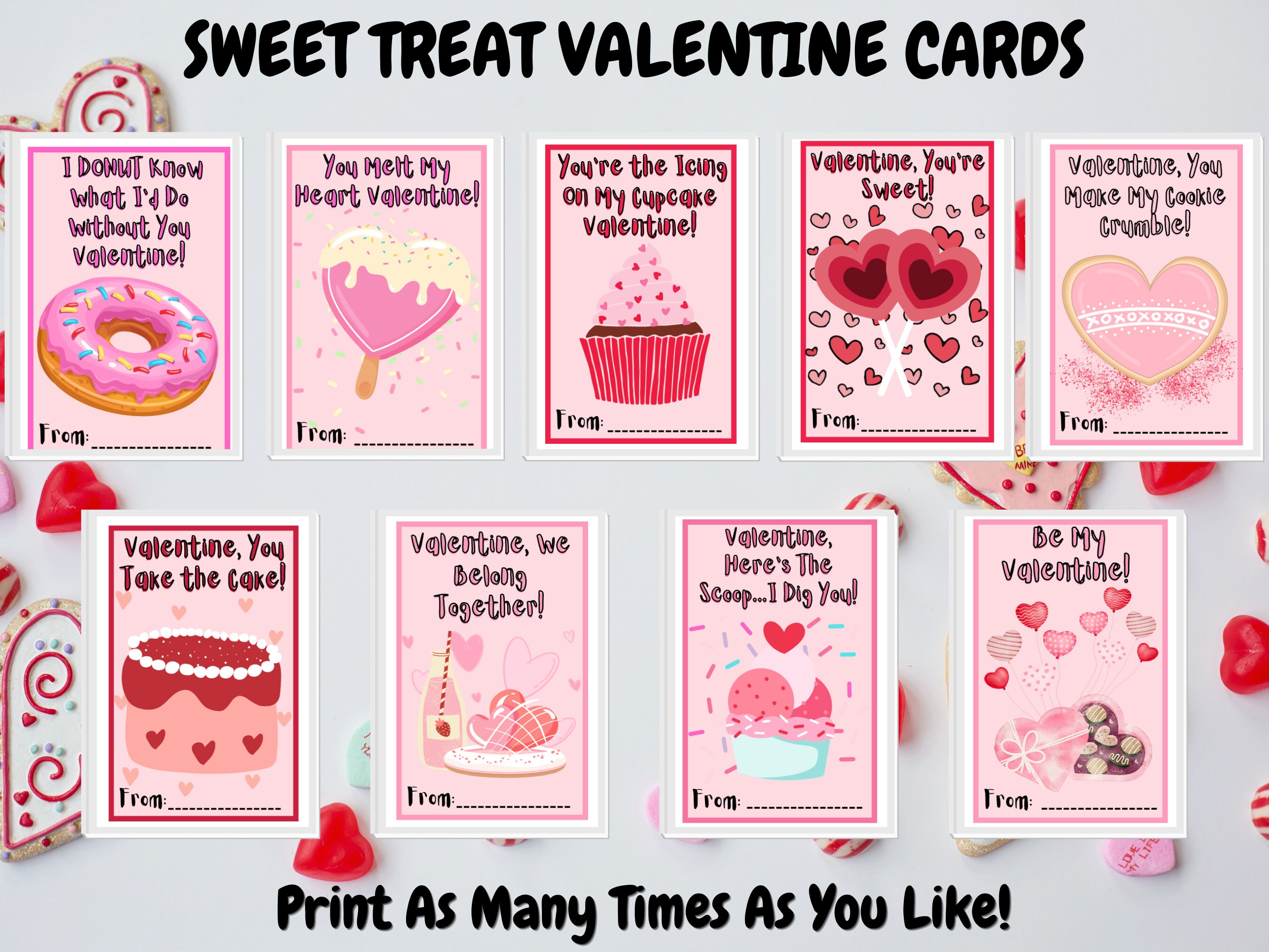 Sweet Treat Valentine Cards | Printable Valentine Cards | Donut ...