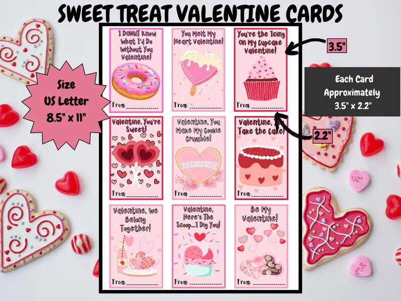 Sweet Treat Valentine Cards | Printable Valentine Cards | Donut ...