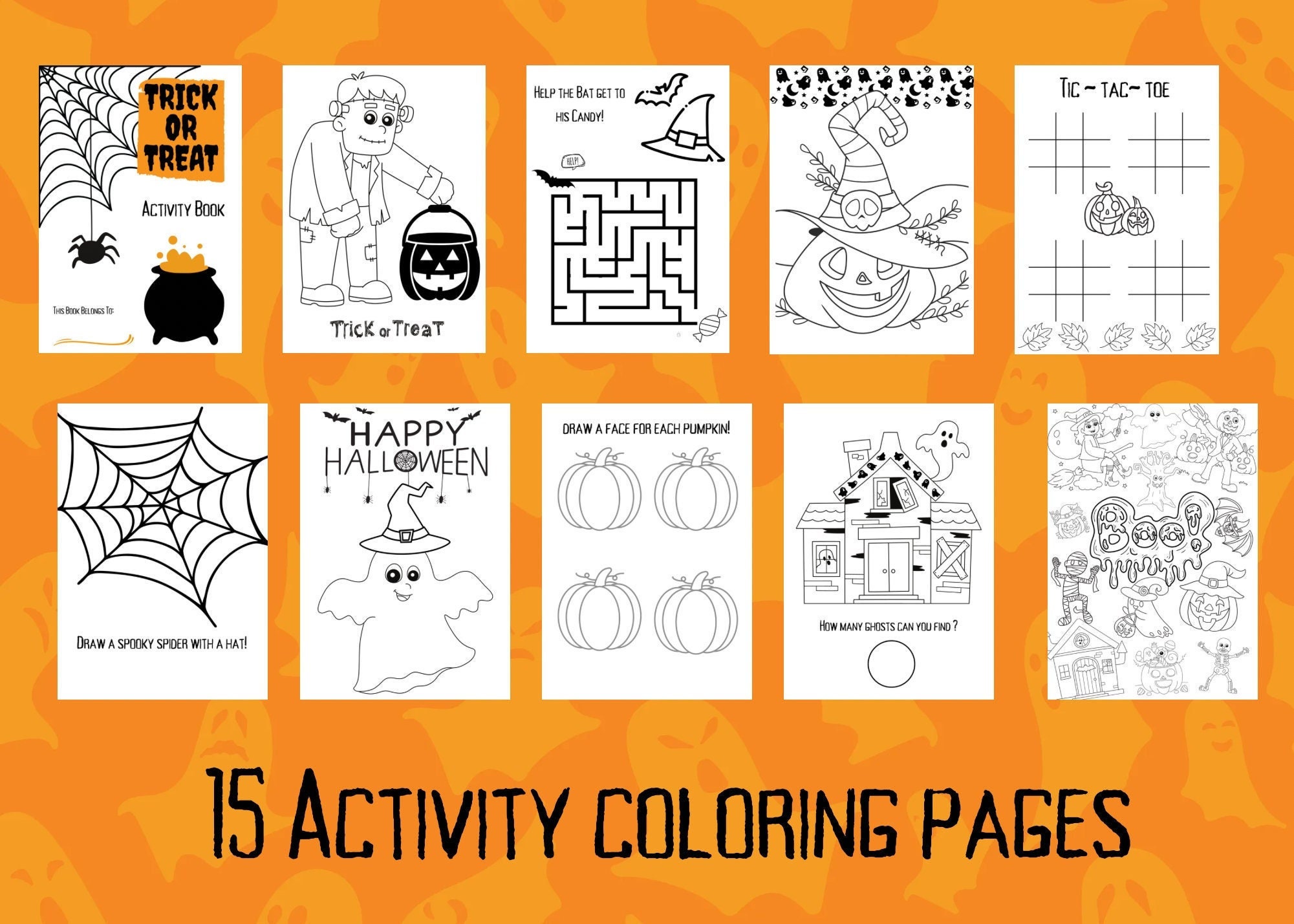 Spooktacular Halloween Activity Coloring Pages - Etsy