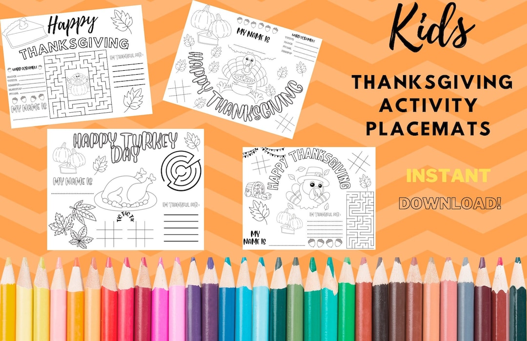 Thanksgiving Coloring Placemat for Kids, Printable Thanksgiving ...