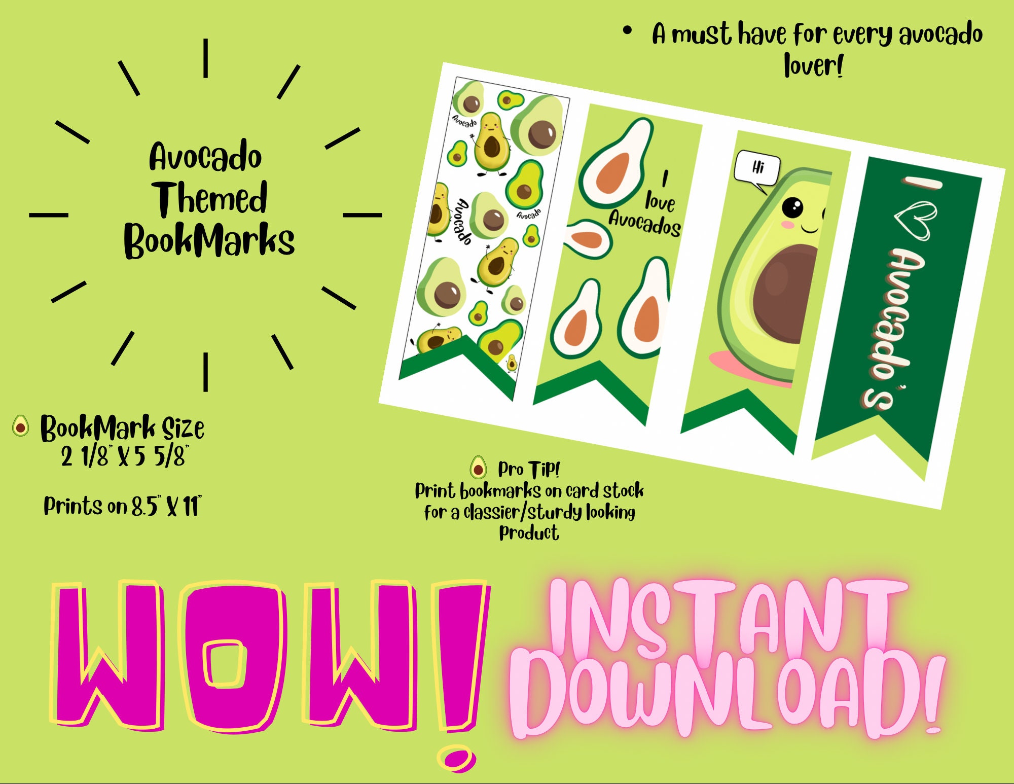 Avocado Bookmark Bundle, Printable Bookmarks, Avocado Printable's ...