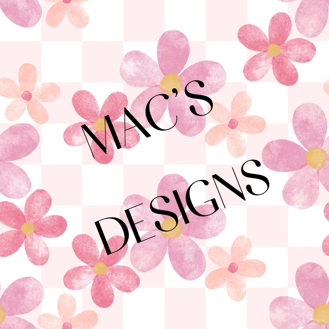 Pink Flowers on Checker Print Seamless Design, Checker Print Seamless ...