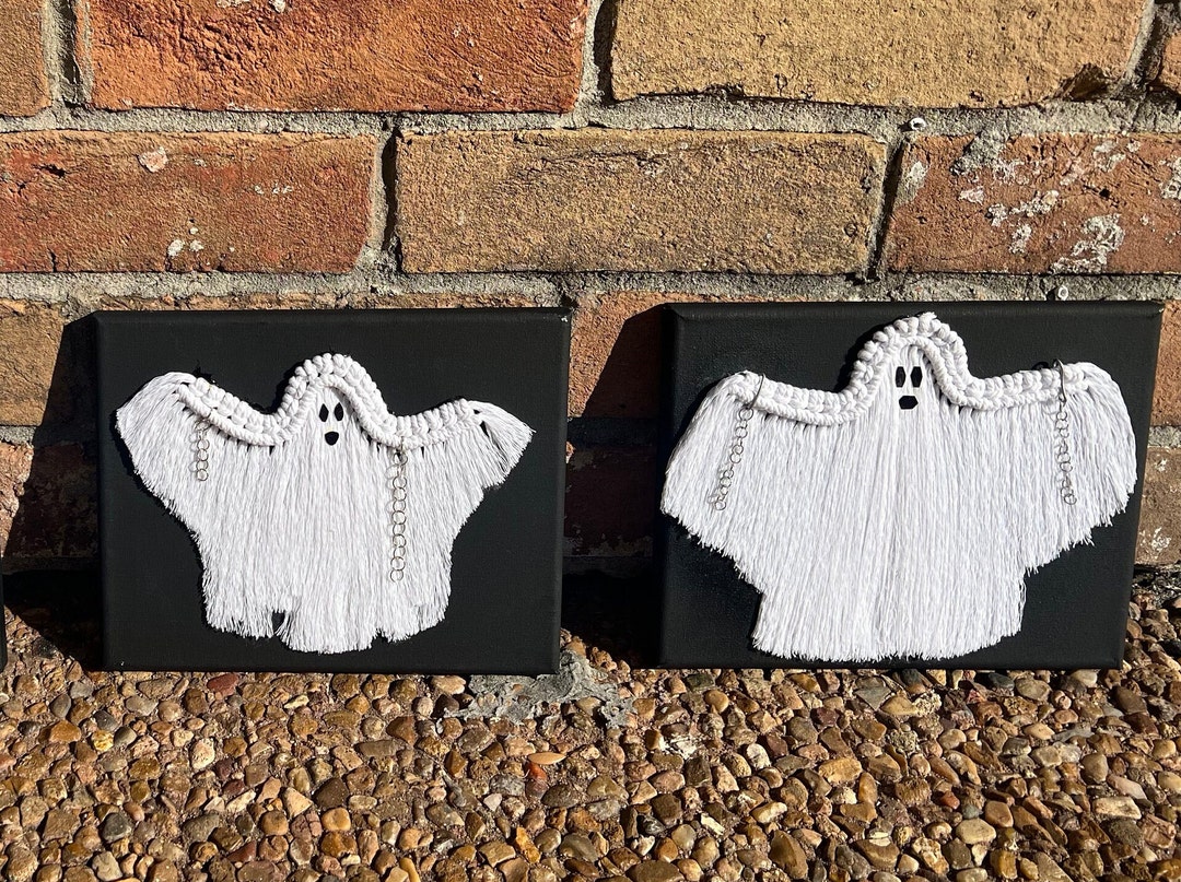 Black Canvas Macrame Chained Ghost - Spooky Season Halloween - Wall ...