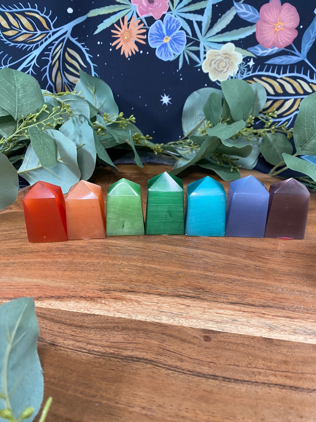 Cats Eye Crystal Tower Carving Flashy Quartz Rectangle Obelisk Rainbow ...