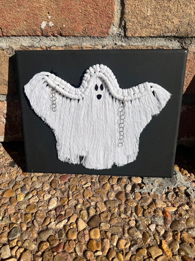 Black Canvas Macrame Chained Ghost - Spooky Season Halloween - Wall ...