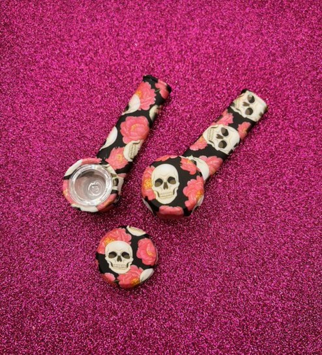 Skull Silicone Pipe With Lid skulls & Peonies Colorful - Etsy