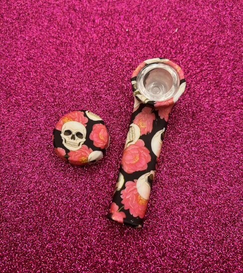 Skull Silicone Pipe With Lid skulls & Peonies Colorful - Etsy